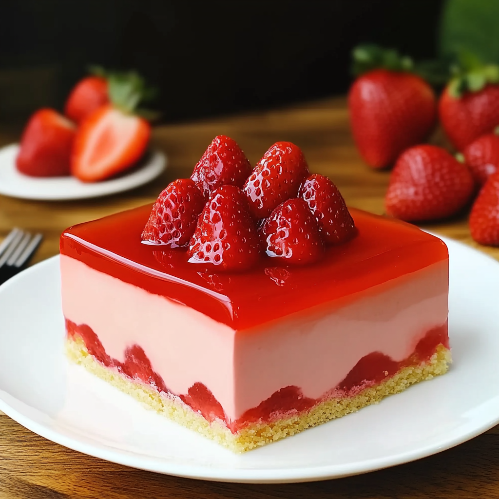 Strawberry Jello Cake with Mousse Glaze