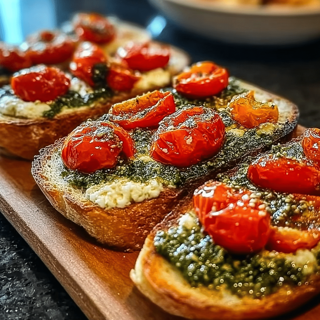 Pesto Roasted Tomato Bruschetta - Amazing Italian Appetizer