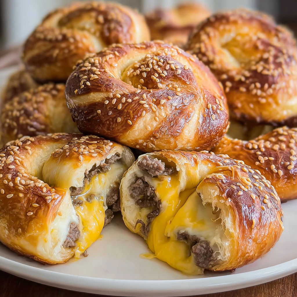 Steak Cheese Stuffed Pretzels - Easy Homemade Recipe